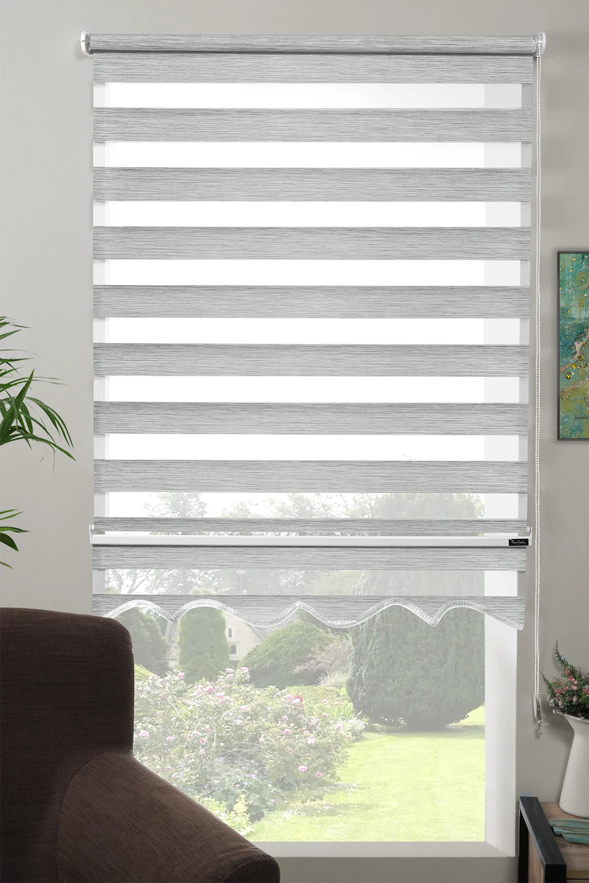 Dilimli Bambu Zebra Perde Gri - Pierre Cardin Home