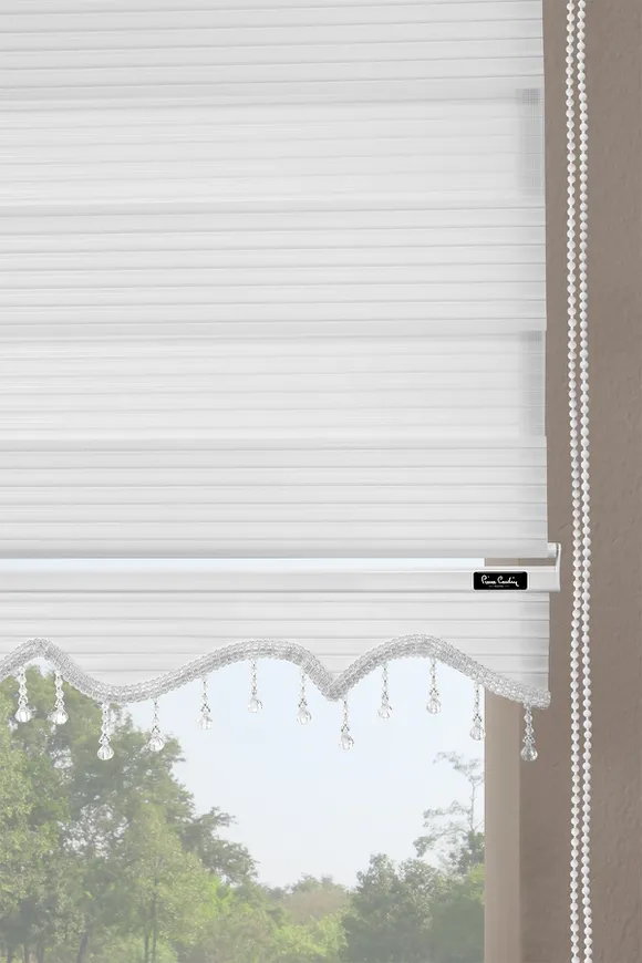 Dilimli Boncuklu Pliseli Zebra Perde Beyaz - Pierre Cardin Home