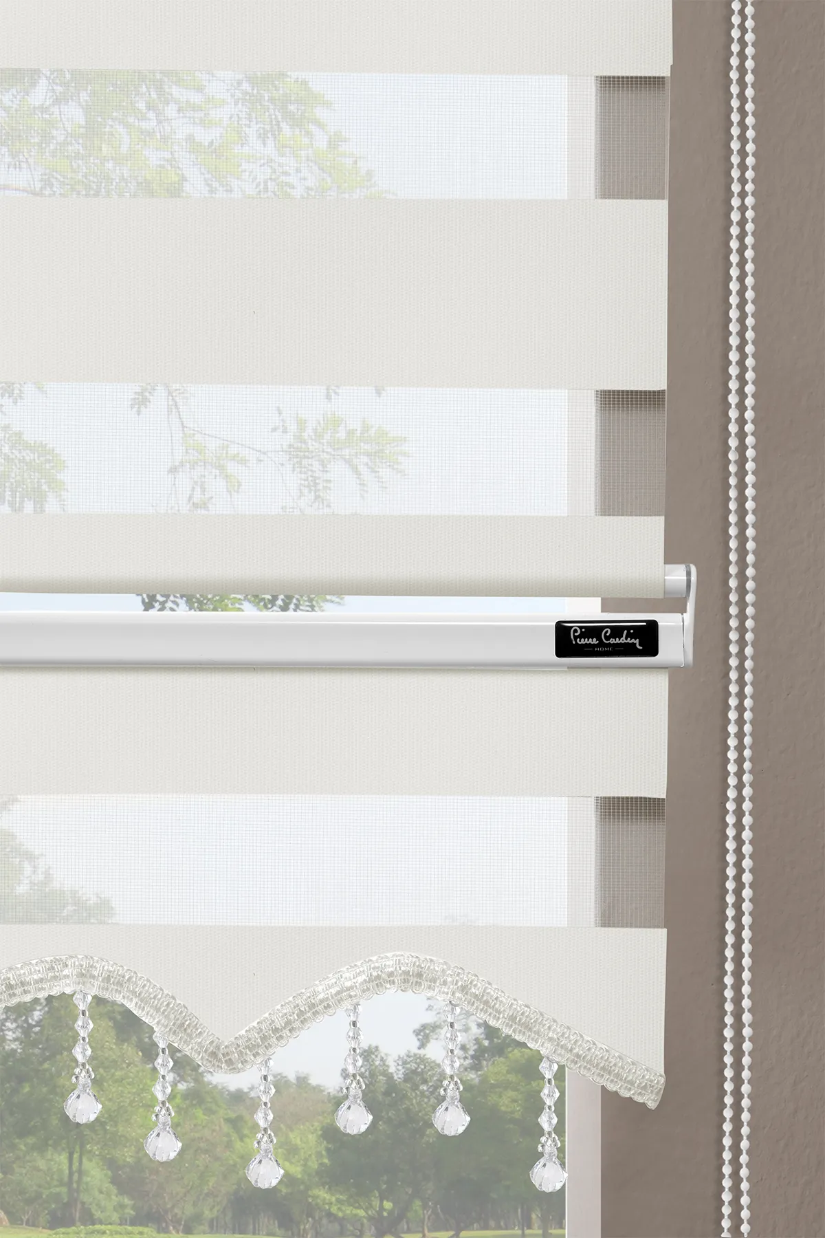 Dilimli Boncuklu Zebra Perde Krem - Pierre Cardin Home