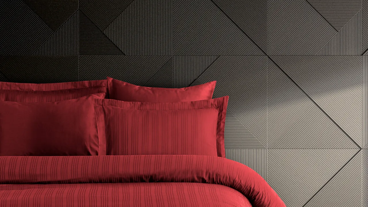 Pierre Cardin Çizgili Saten Nevresim Takımı Çift Kişilik Voyage Redberry